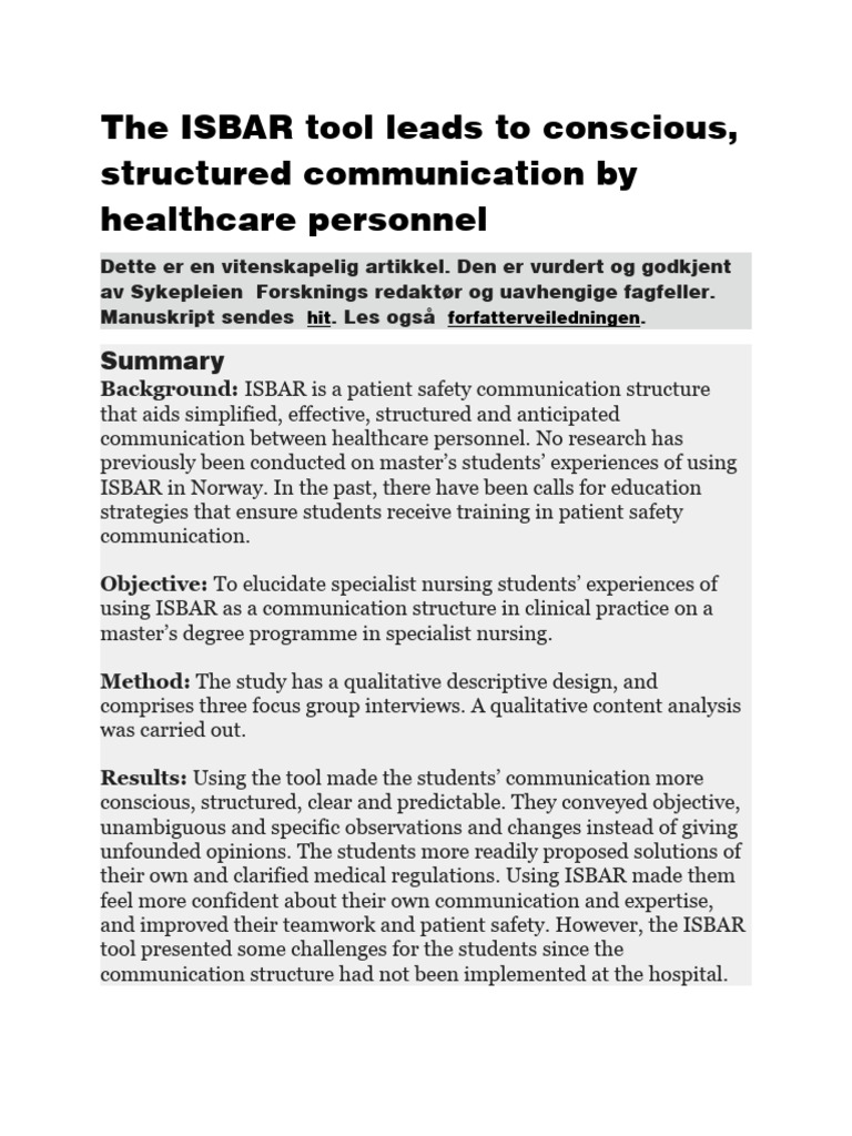 ISBAR | PDF | Patient Safety | Health Care