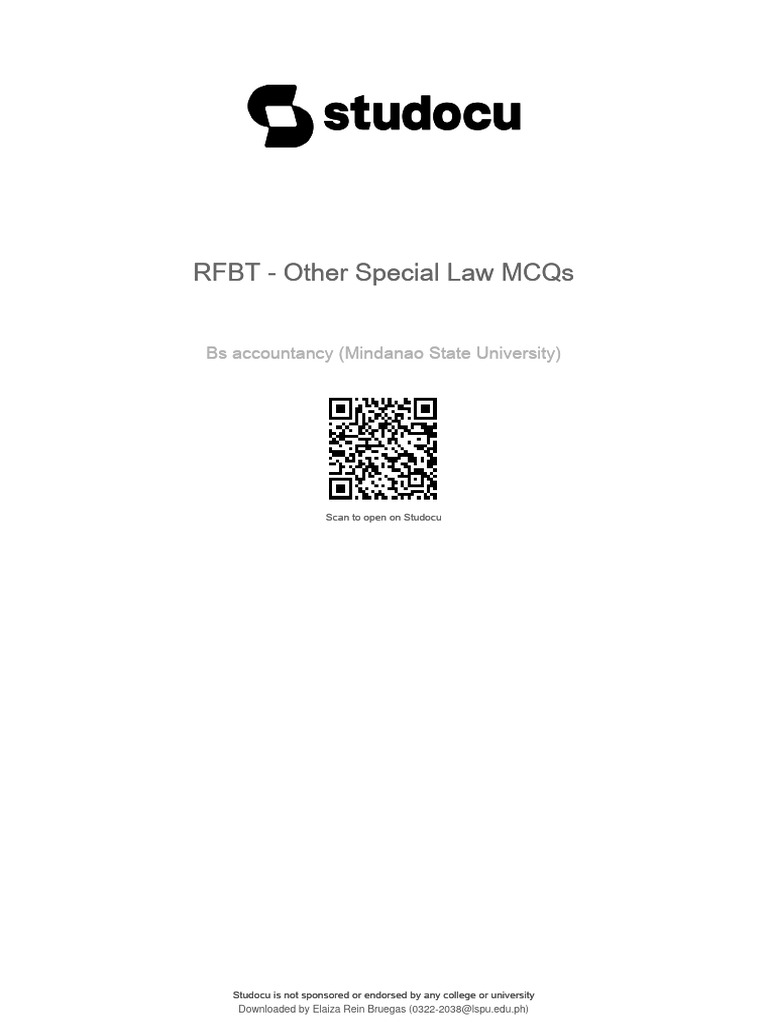 RFBT Other Special Law Mcqs | PDF | Securities (Finance) | Share Repurchase