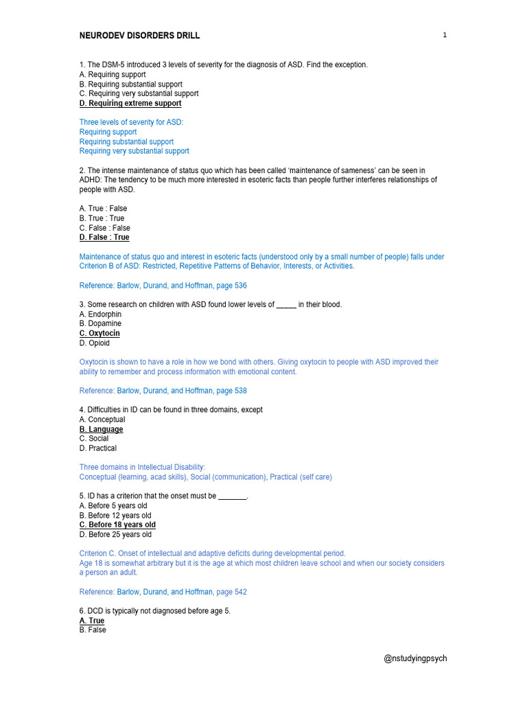 Neurodevelopmental Disorders Quiz | PDF | Autism Spectrum | Tourette ...