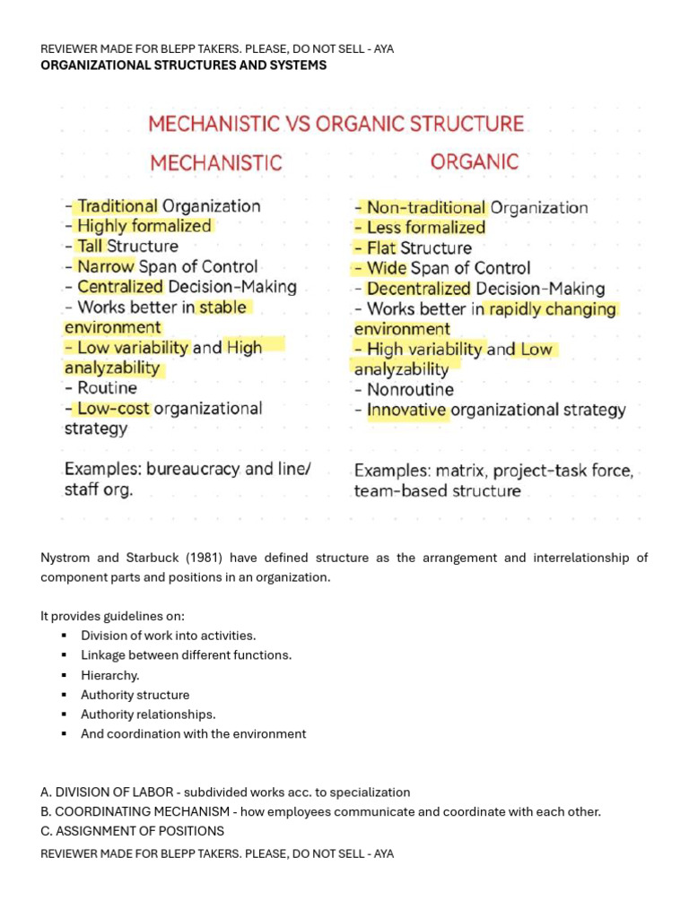 Organizational Structures and Systems | PDF | Organizational Structure ...
