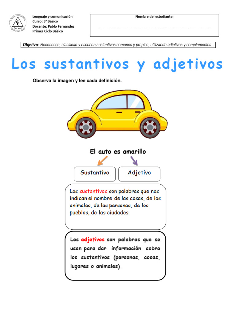 Guía Lenguaje y Comunicación Unidad de Reciclaje 3°D. 1 | PDF | Sustantivo | Adjetivo