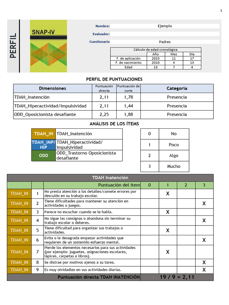 Ejemplo Snap IV | PDF | Desorden hiperactivo y deficit de atencion ...