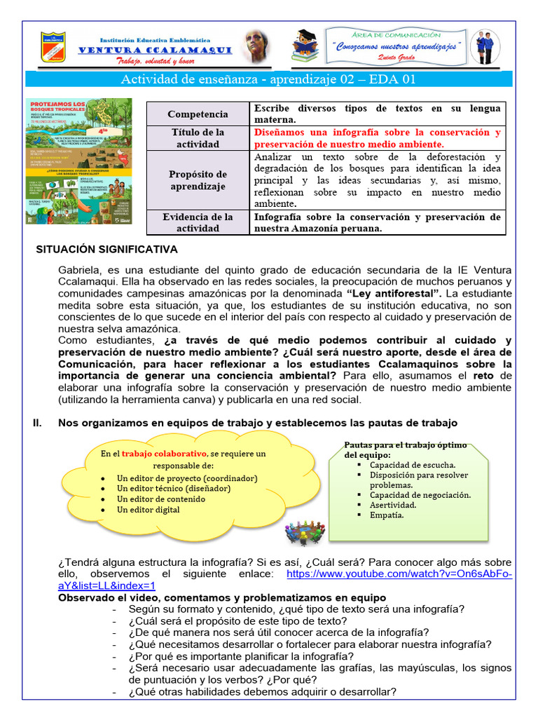 Guía 02 - Escribe - Quinto Grado | PDF | Infografia | Información