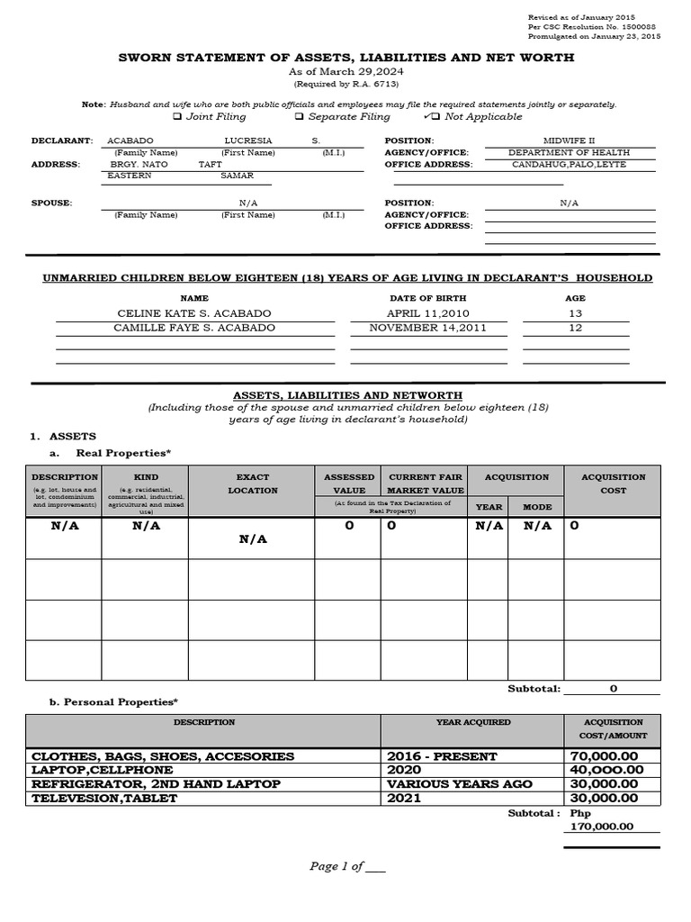 SALN Form | PDF | Net Worth | Economies