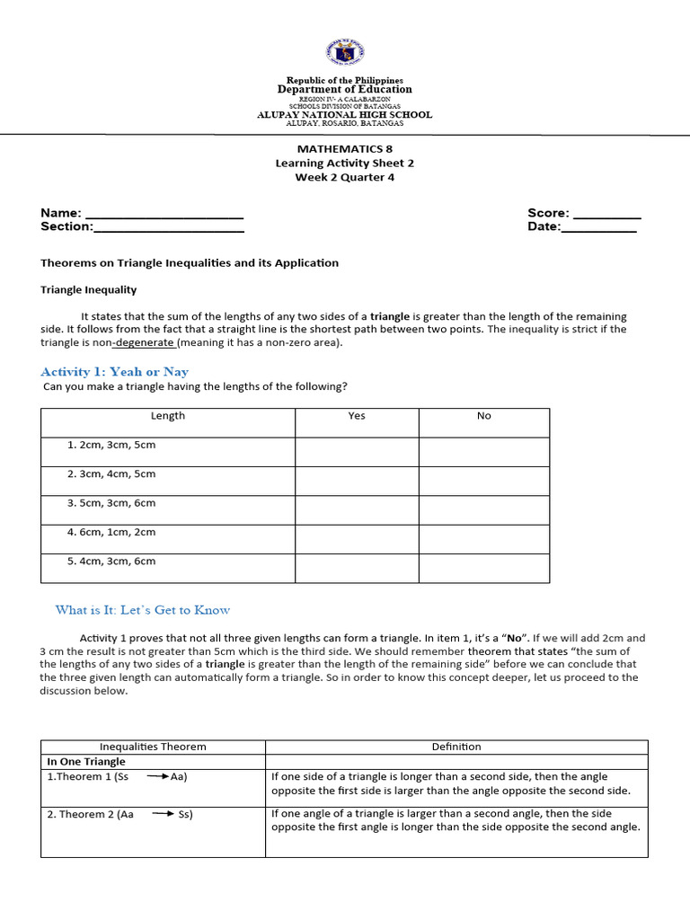 Activity 1: Yeah or Nay: Department of Education | PDF | Triangle | Euclid