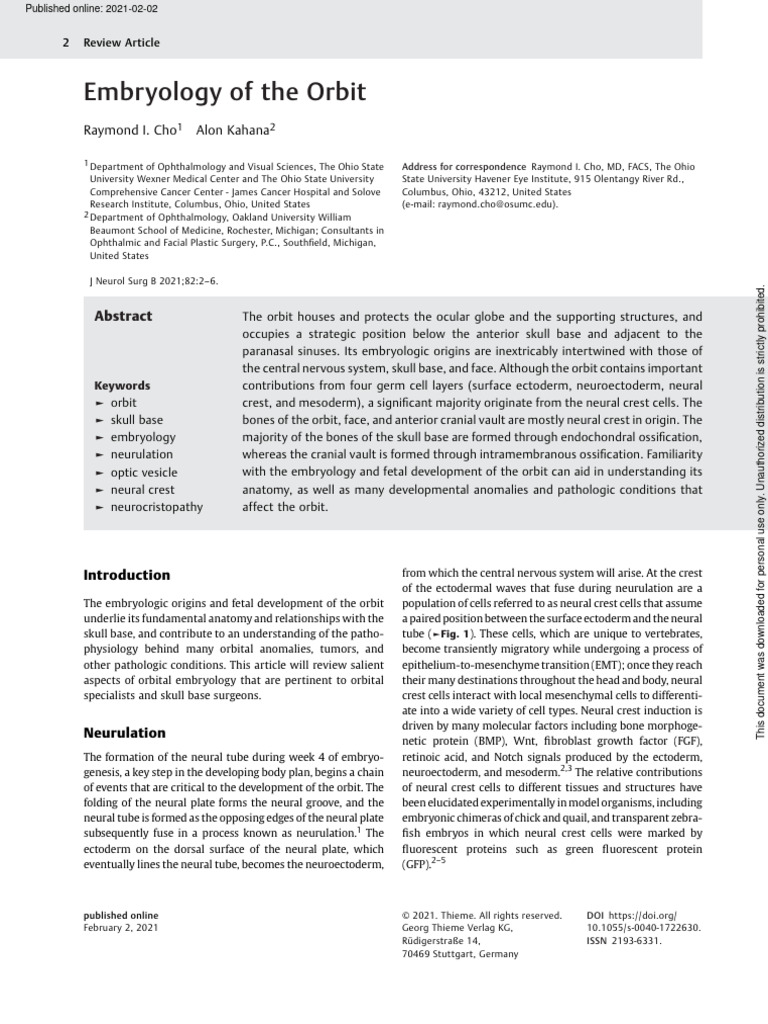 Embryology of The Orbit: Raymond I. Cho Alon Kahana | PDF | Skull ...