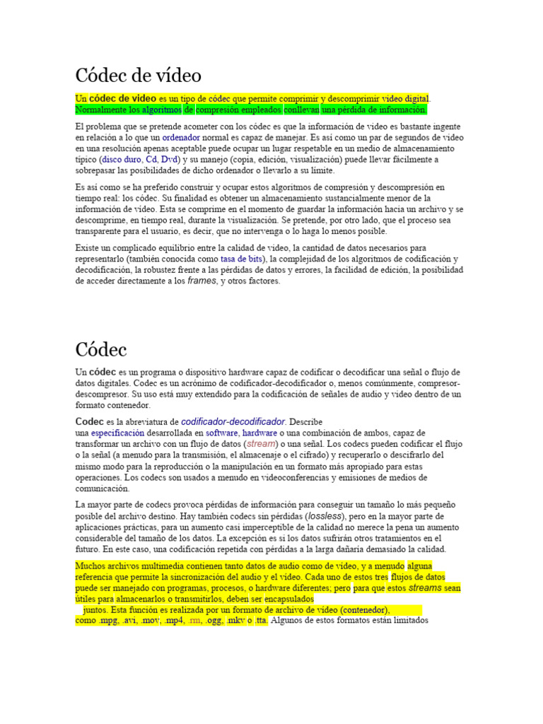 Guía de Códecs y Formatos de Vídeo | PDF | Códec | Videotelefonía