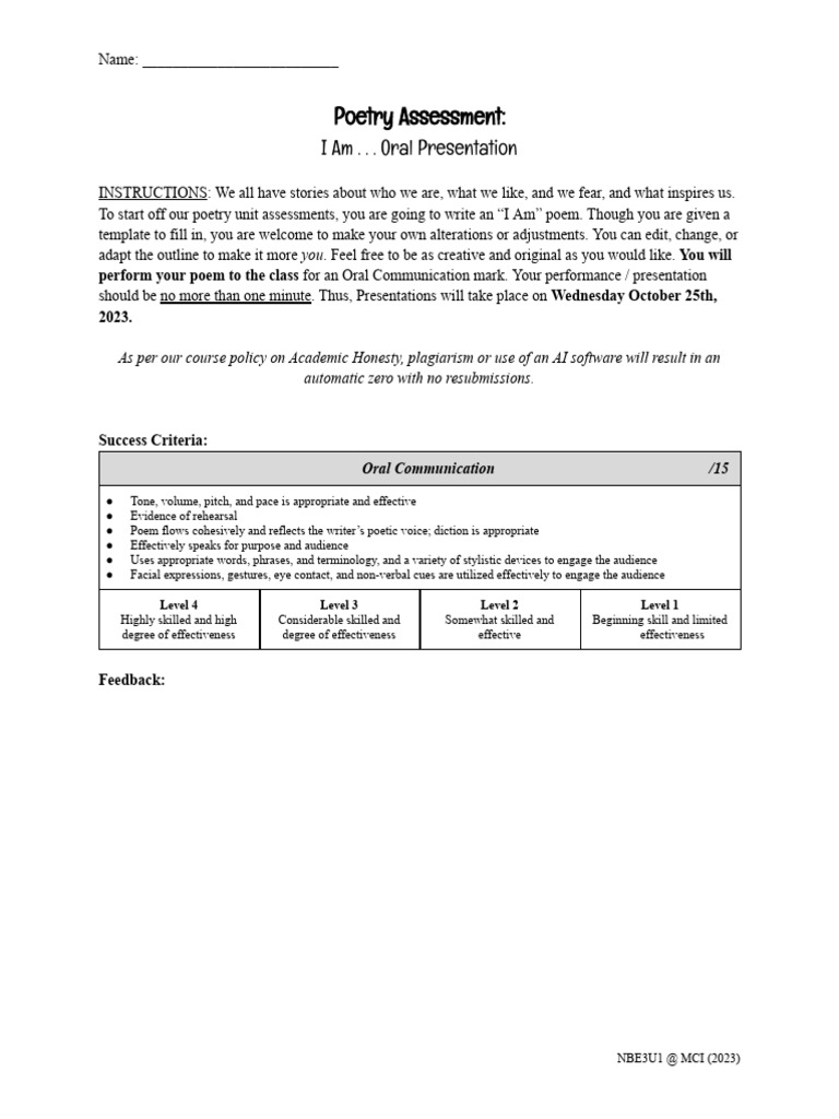 ASSESSMENT - I Am Poem | Download Free PDF | Poetry | Communication