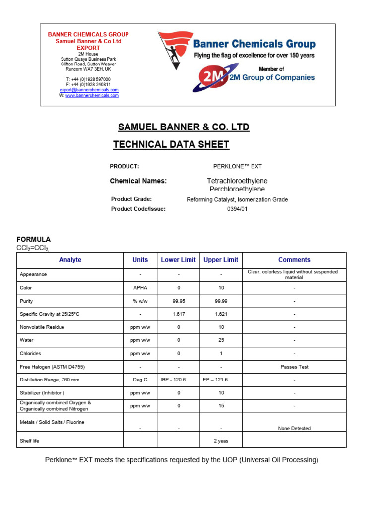 Specification - Perklone EXT™ Catalyst Grade BannerChemicals-meets UOP-Refinery - Irwan Ptris ...