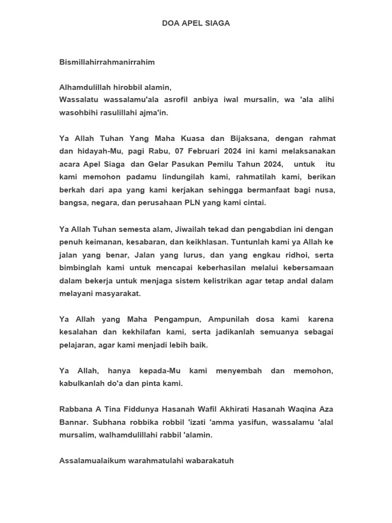 Doa Apel Siaga Pemilu THN 2024 | PDF | Agama & Spiritualitas