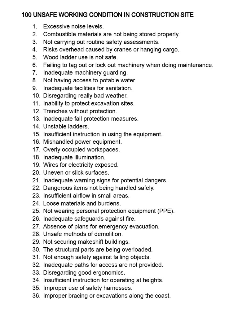 100 Unsafe Working Condition in Construction Site | PDF | Personal ...