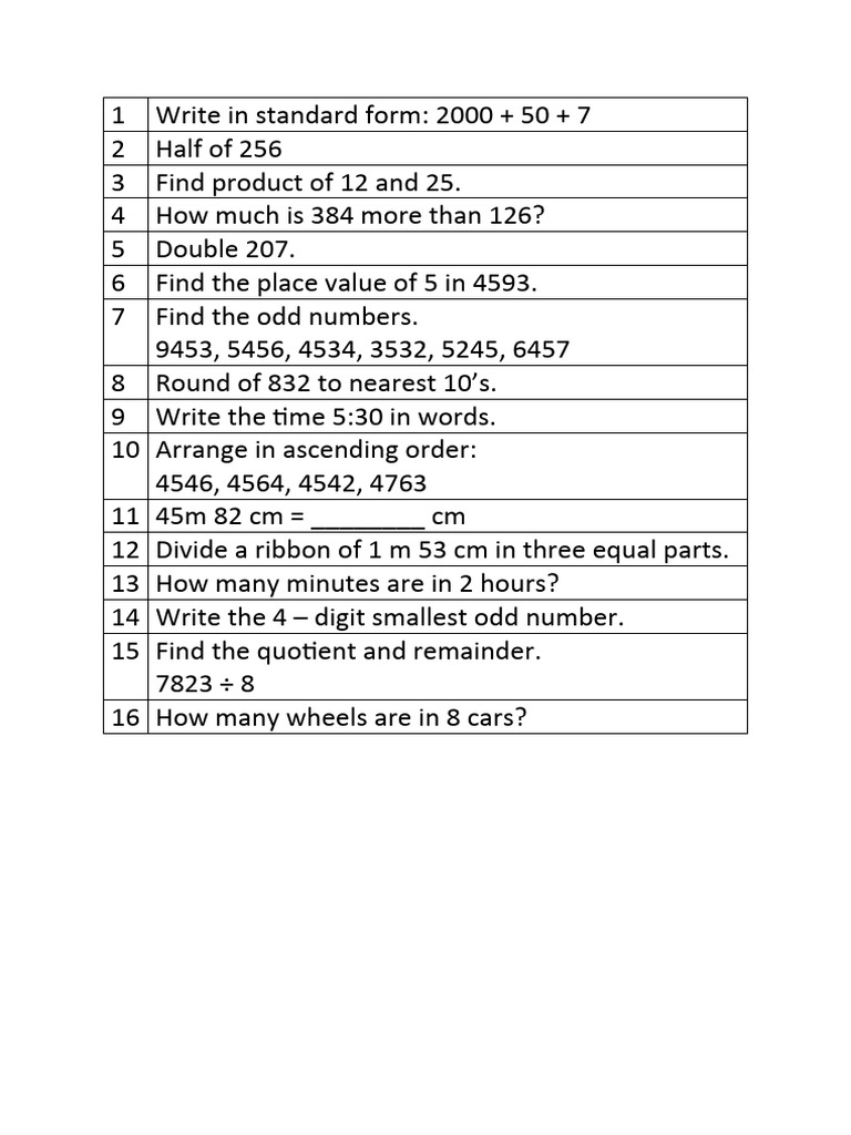 Grade 3 Mental Math | PDF | Home & Garden