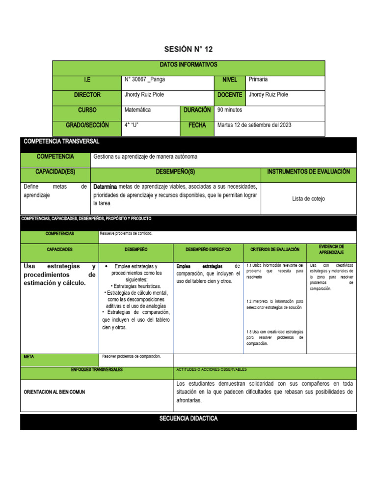 SESIÓN N12 Setiembre | PDF | Evaluación | Aprendizaje