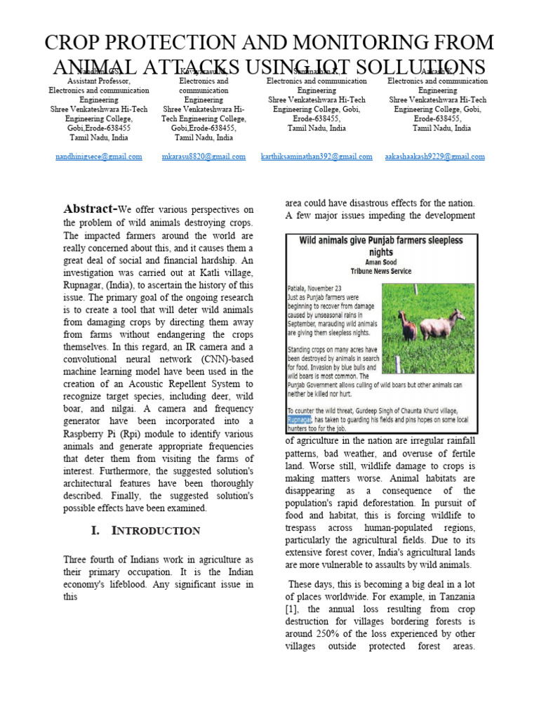 Crop Protection and Monitoring From Animal Attacks Using Iot Sollutions ...