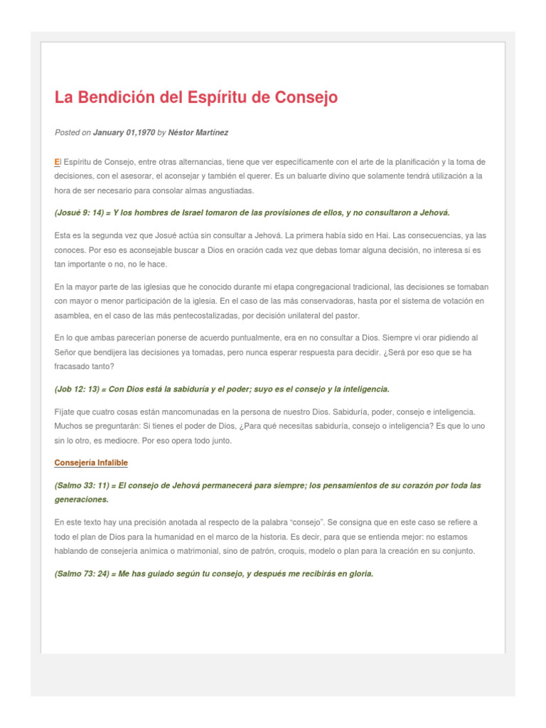 La Bendici N Del Esp Ritu de Consejo | PDF | Dios | Cristo (título)