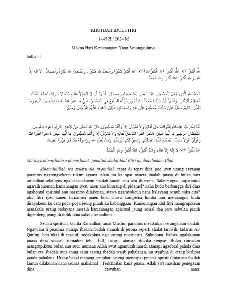 Khutbah Idul Fitri 1445 | PDF