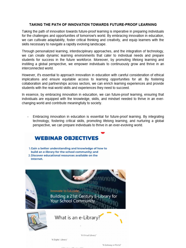 TAKING THE PATH OF INNOVATION TOWARDS | PDF | Digital Library | Learning