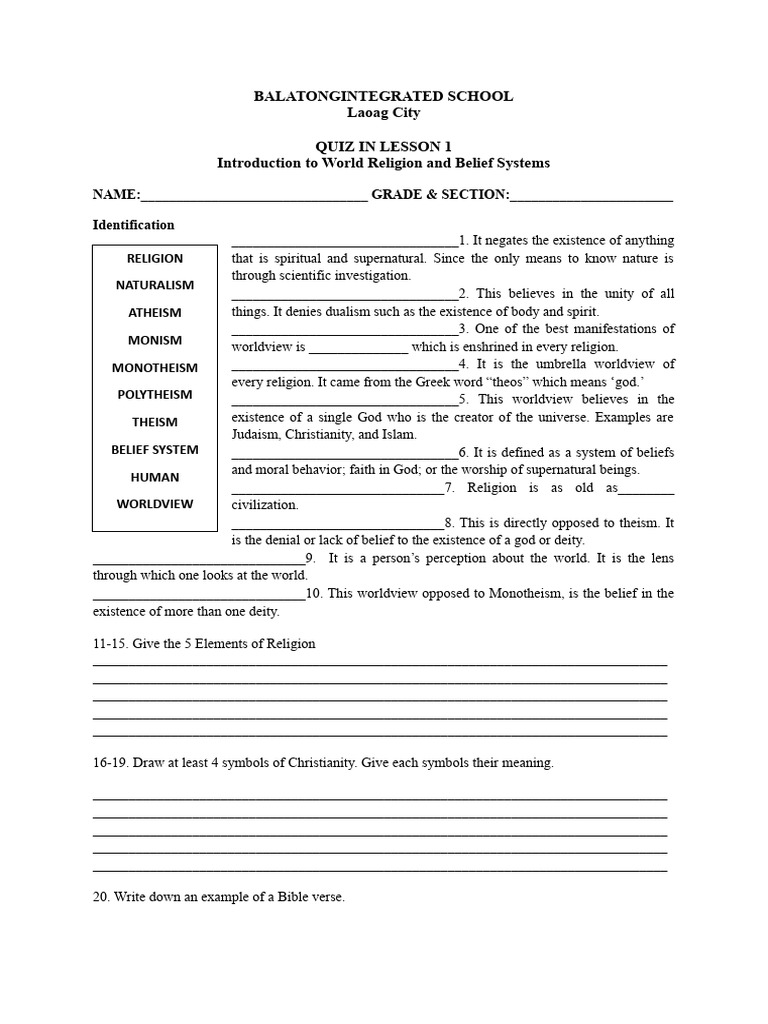 Lesson1 Quiz IntrotoWorldReligion | PDF | God | Theism