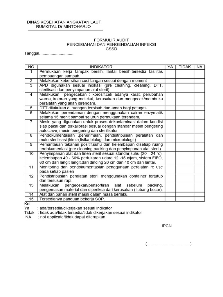 Audit Pencegahan Infeksi RUMKITAL Dr Mintoharjo | PDF | Kesehatan Holistik