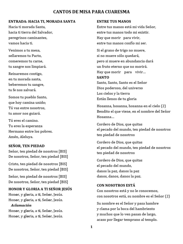 Esquema 3 de Cantos para La Santa Misa CUARESMA | PDF | Prestado ...