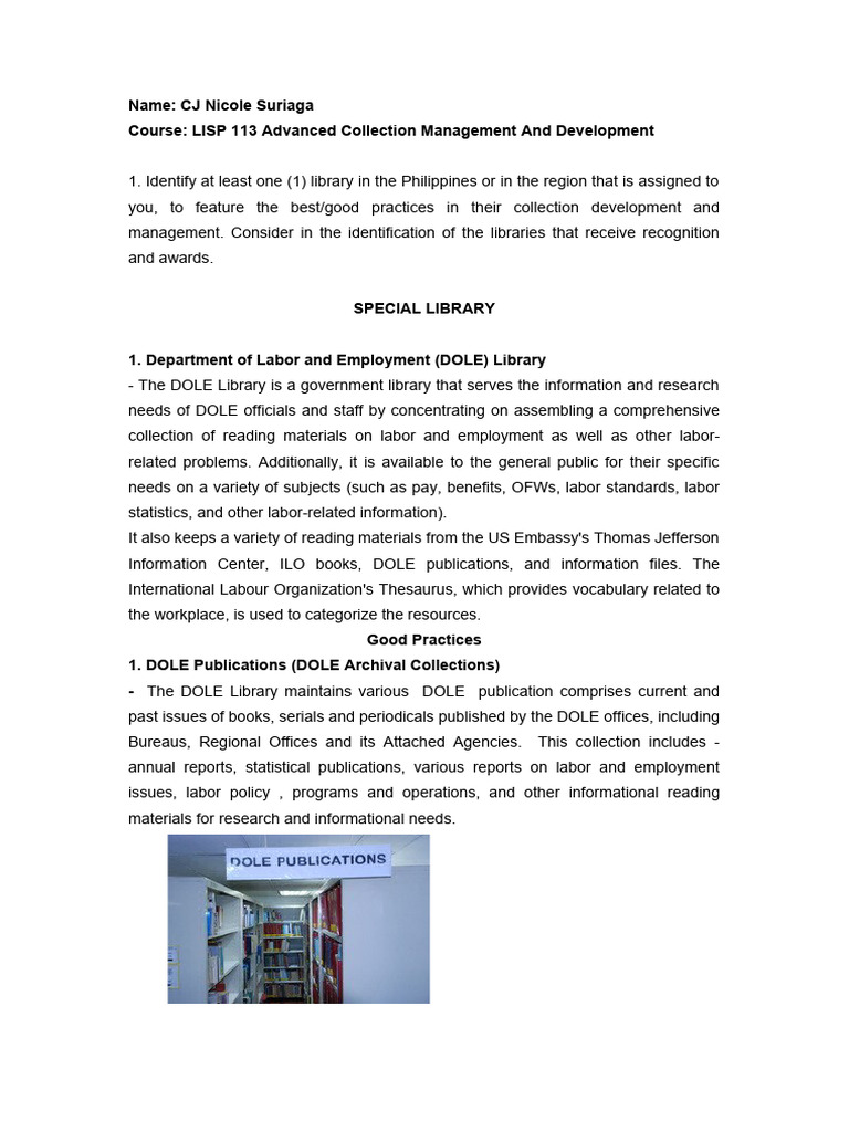 Assignment_Type-of-libraries_Suriaga | PDF | Libraries | International Labour Organization