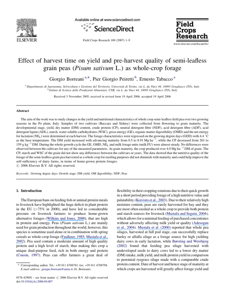Harvest Time Impact on Grain Peas Forage Quality | PDF | Legume | Pea