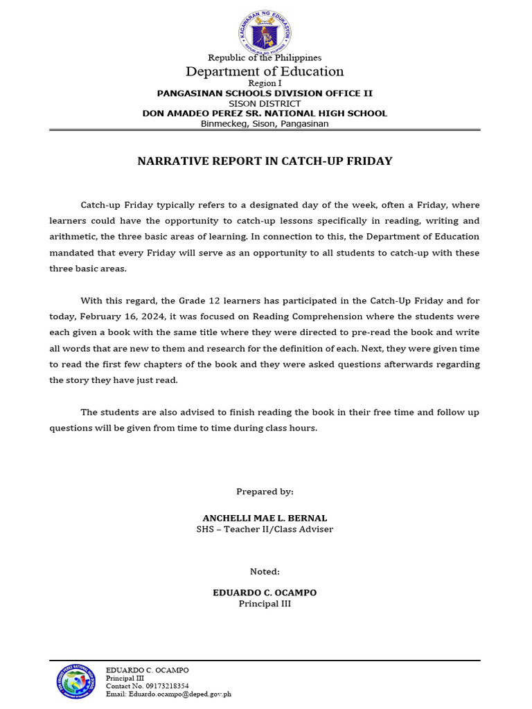 Narrative Catch-Up Friday | PDF | Learning | Behavior Modification