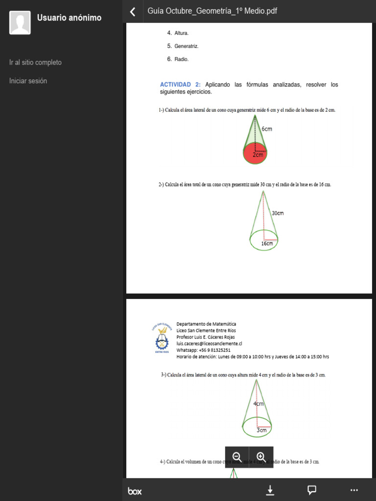 Ejercicios de Conos y Fórmulas | PDF | Geometría euclidiana | Matemáticas