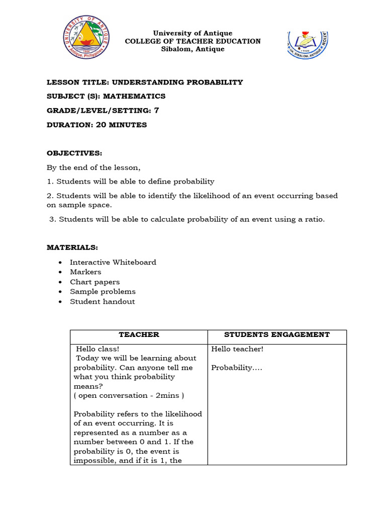 Lesson Plan Direct Instruction Math 23 - 124427 | PDF | Probability ...