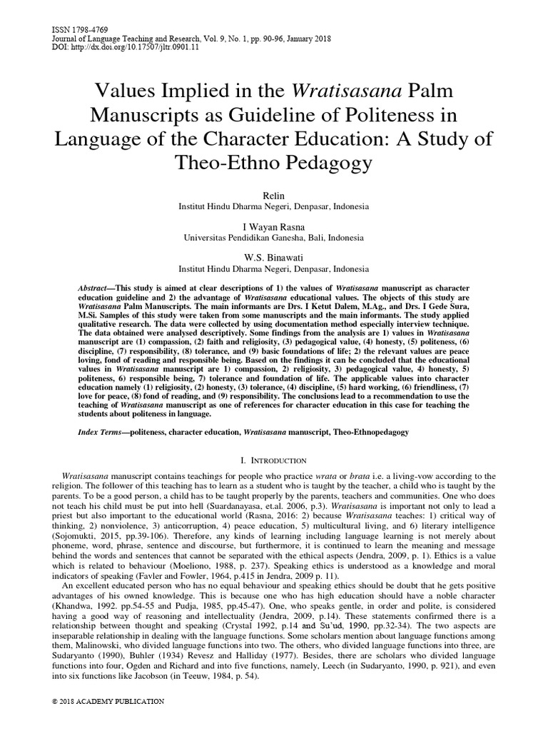 Values Implied in The Wratisasana Palm Manuscripts As Guideline of ...