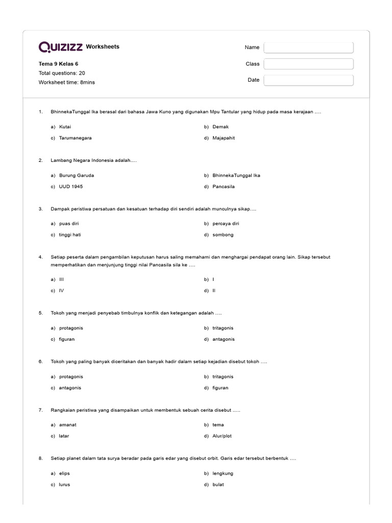Tema 9 Kelas 6 - Quizizz | PDF