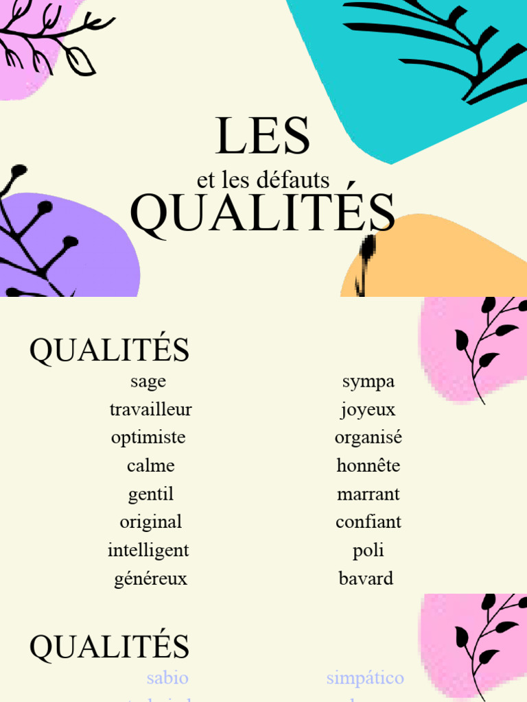 Qualités et défauts : vocabulaire essentiel | PDF