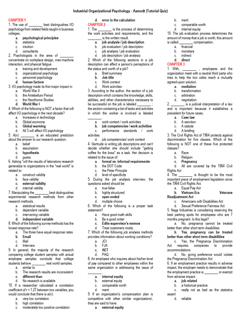 Aamodt - Tutorial Quiz | PDF | Validity (Statistics) | Job Satisfaction