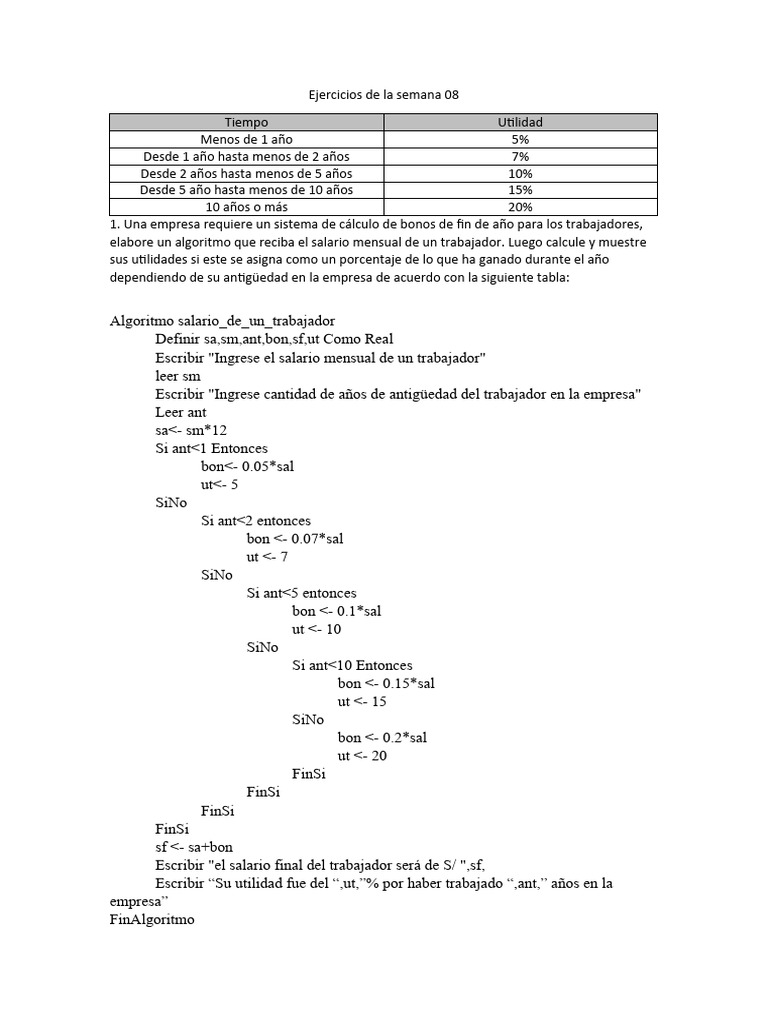 Ejercicios de La Semana 08 - Principios de Algoritmos | PDF | Matemáticas Aplicadas | Algoritmos