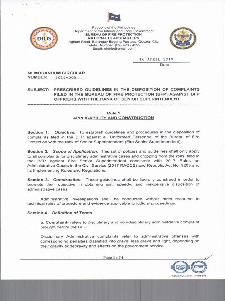 MC-2019-006 Prescribed Guidelines in The Disposition of Complaints ...