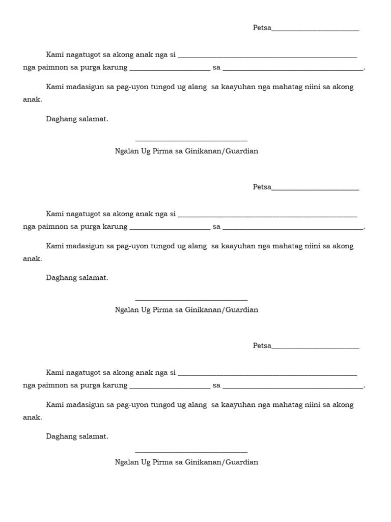 Parent Consent Deworming (Bisaya) | PDF