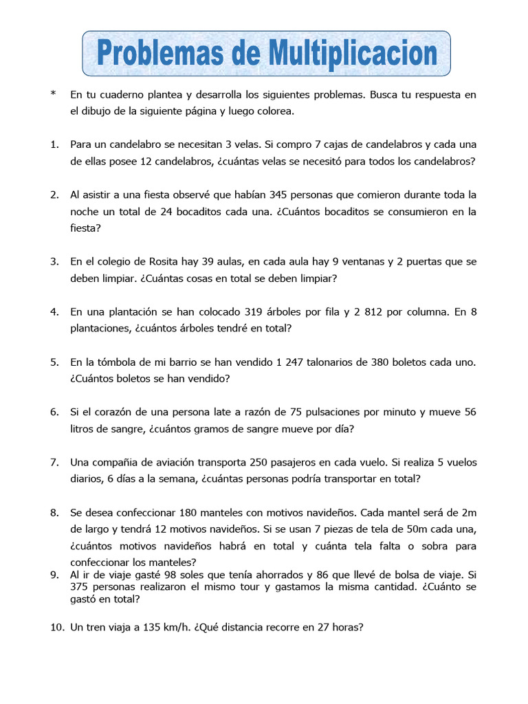 Problemas de multiplicación para primaria | PDF | Estudios de idiomas ...