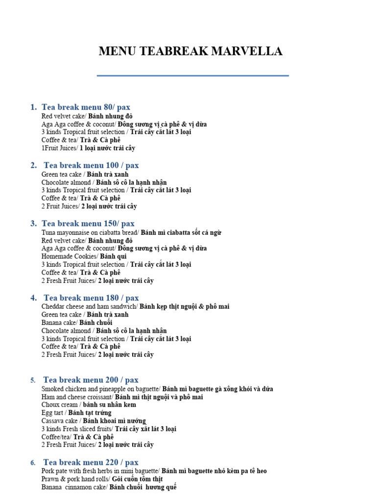 Menu Teabreak BWP | PDF