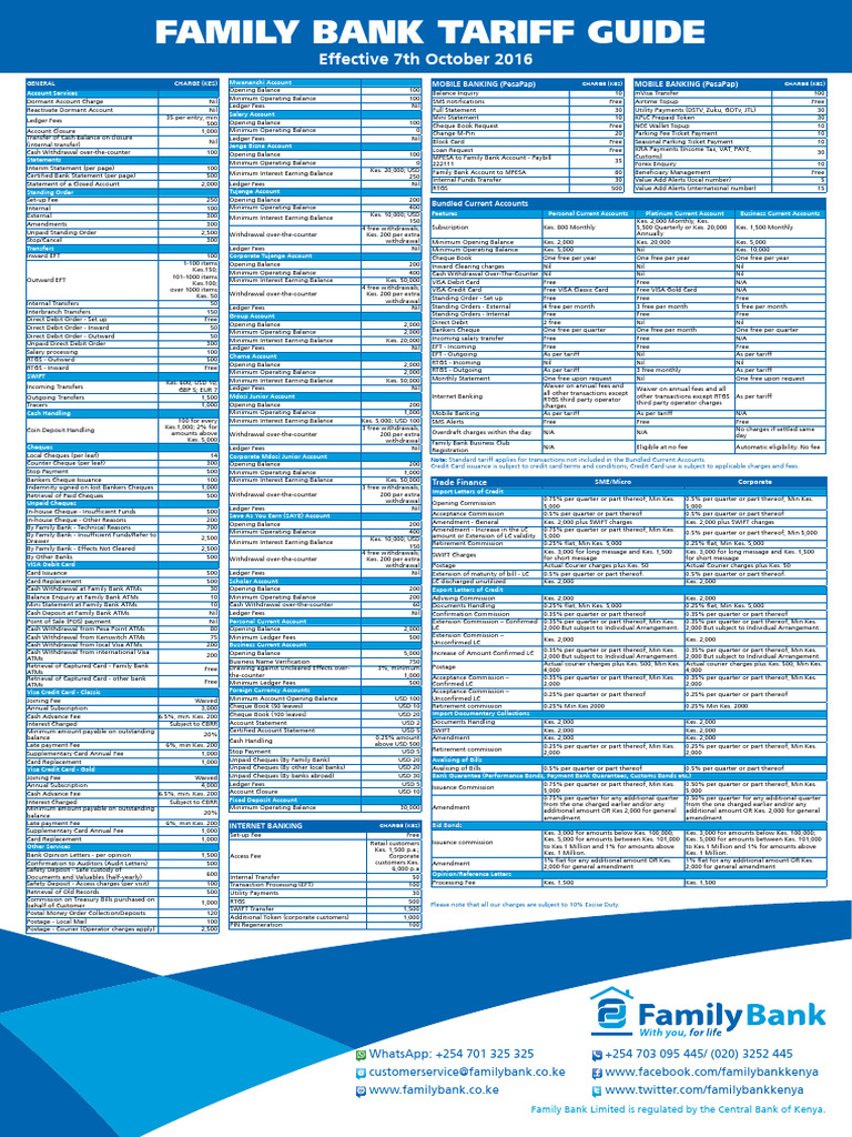 Tariff Guide | Download Free PDF | Cheque | Credit Card