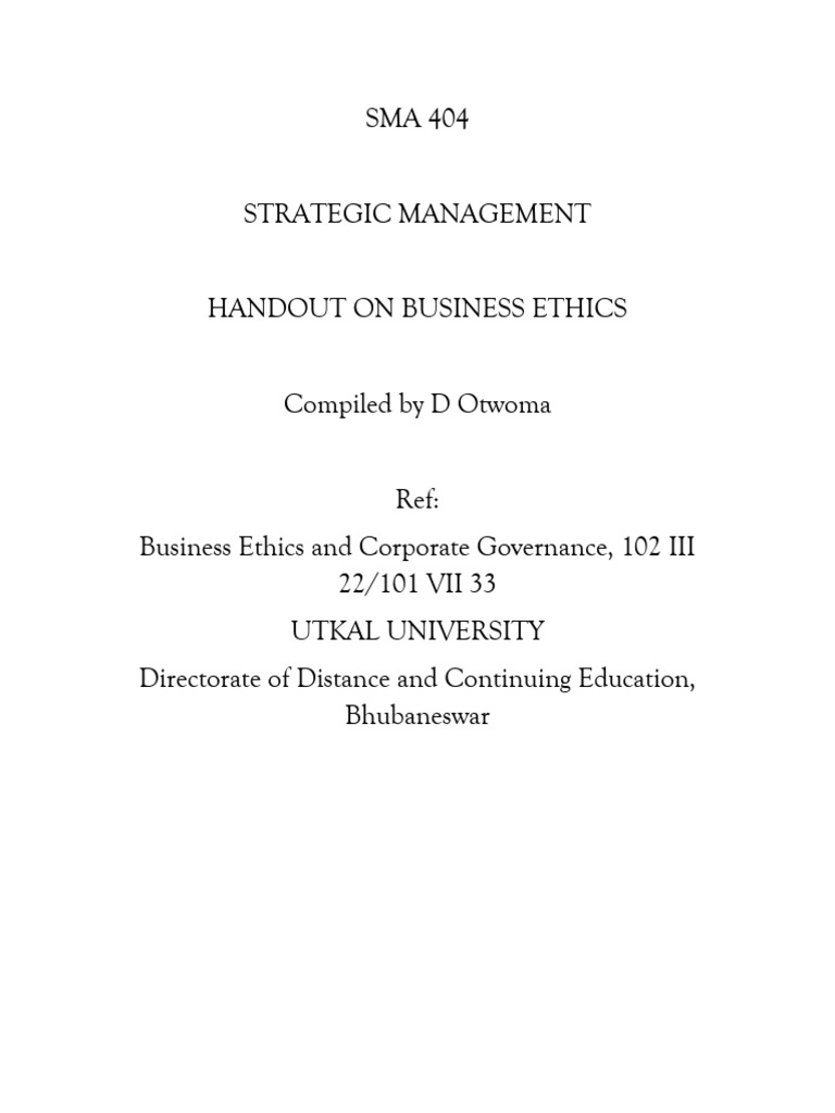 Handout On Business Ethics | PDF | Goal | Business Ethics