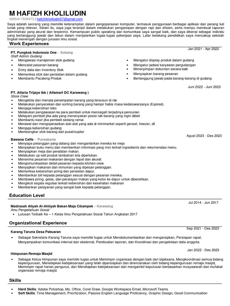 CV M Hafizh Kholiludin | PDF