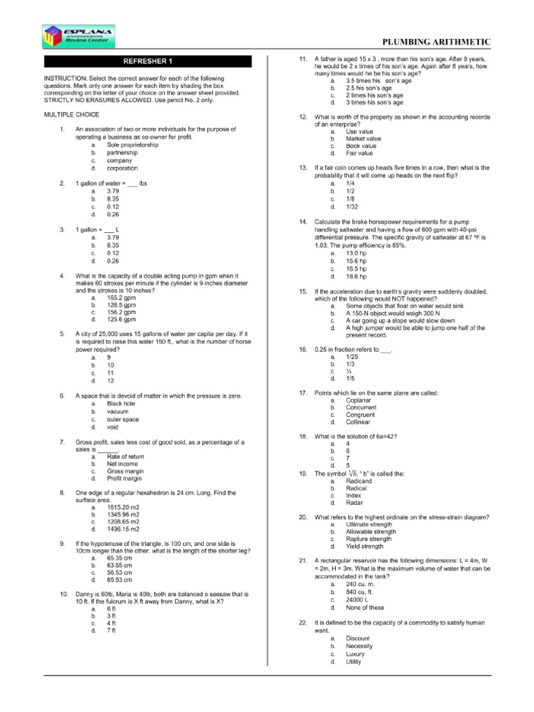 Plumbing Arithmetic-Refresher 2 | PDF