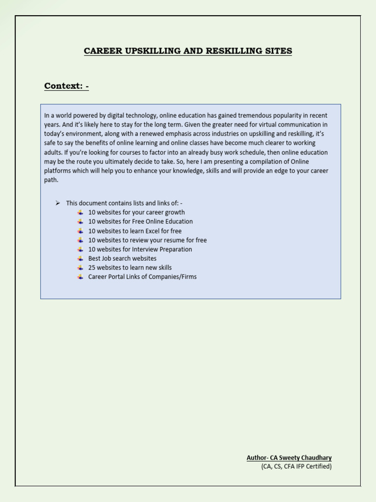 Career Upskilling and Reskilling Sites | PDF | Résumé | Distance Education