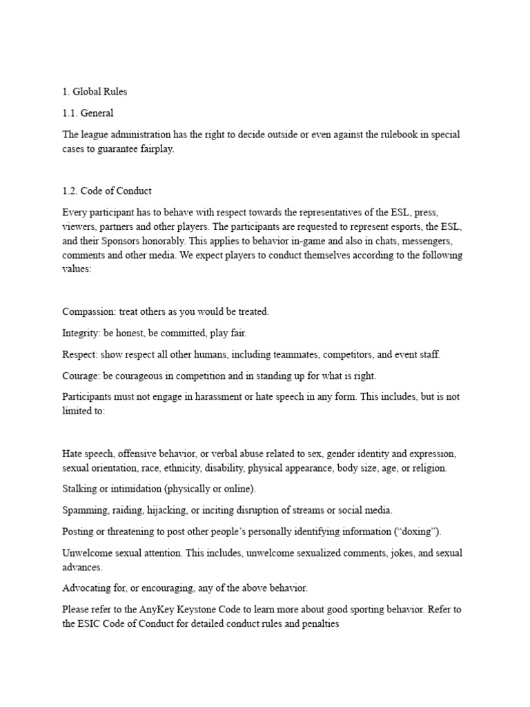 rules and regulations for esports | PDF | Harassment