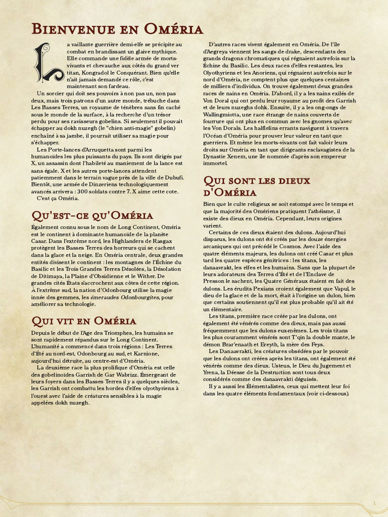Exploration du continent Oméria | PDF