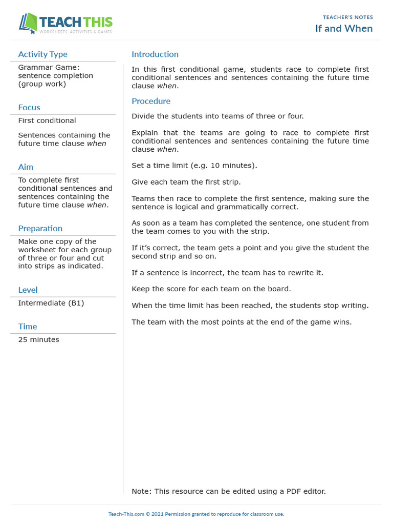If and When | PDF | Sentence (Linguistics) | Language Mechanics