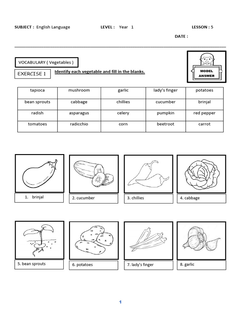 Y1 English Language Online Lesson 5 Original (1) - 10-End Answers | PDF | Vegetables | Eggplant