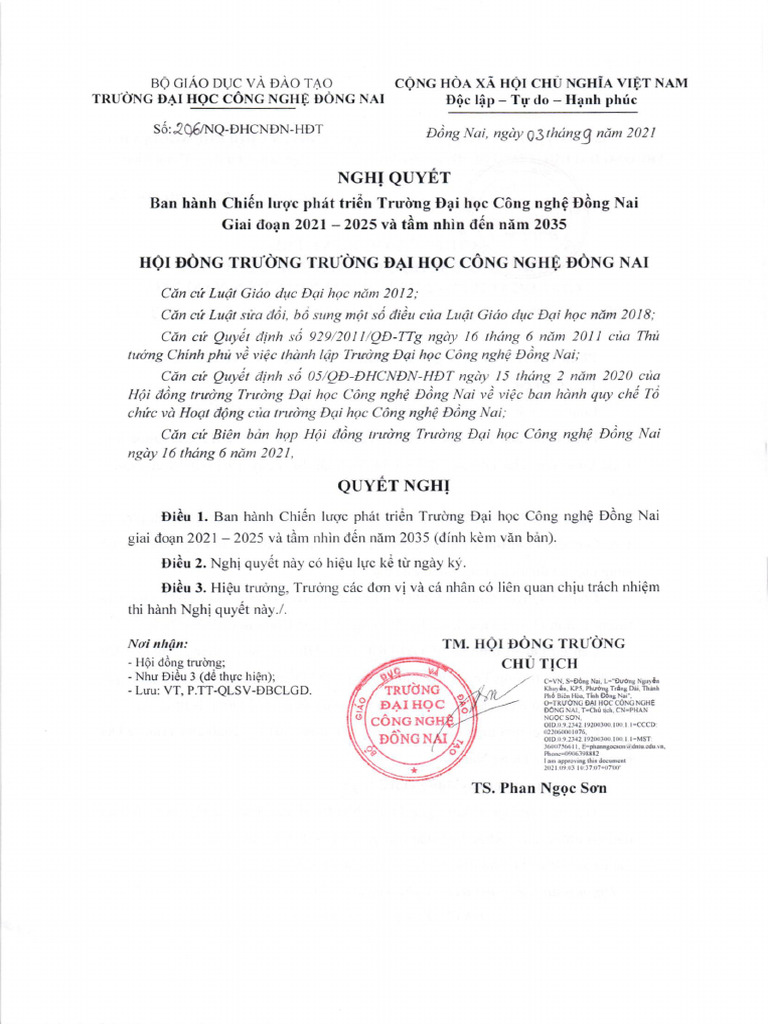 Chien Luoc Phat Trien Trương ĐH CN Đ NG Nai 2021-2025-Tam Nhin 2035 (Nam 2021) | PDF