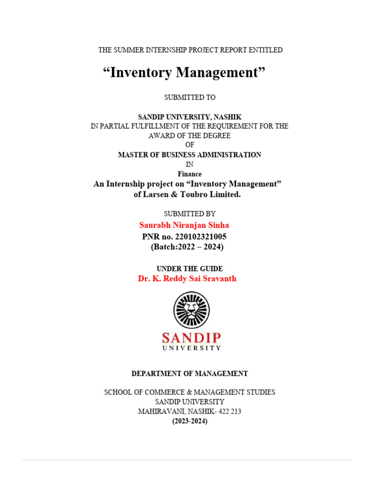 Inventory Management Internship Report | PDF | Educational Stages ...