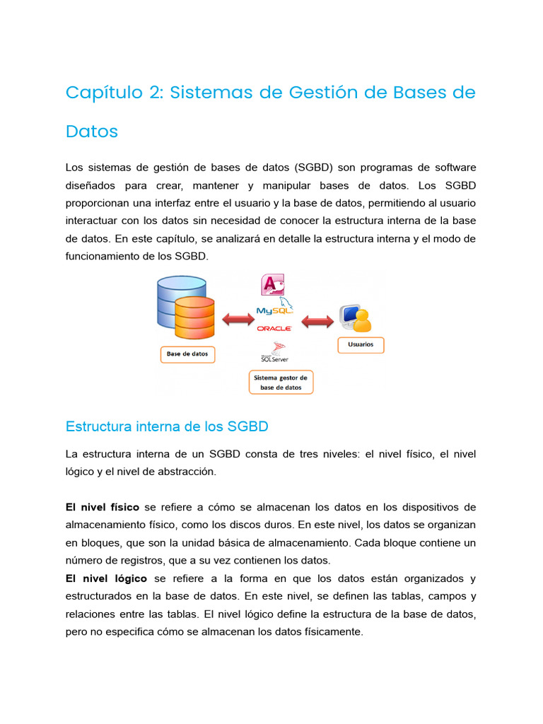 Bases de Datos - Capítulo 2 - Sistemas de Gestión de Bases de Datos | PDF | Bases de datos | Mi sql
